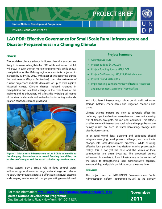 Project Brief: Lao PDR | UNDP Climate Change Adaptation